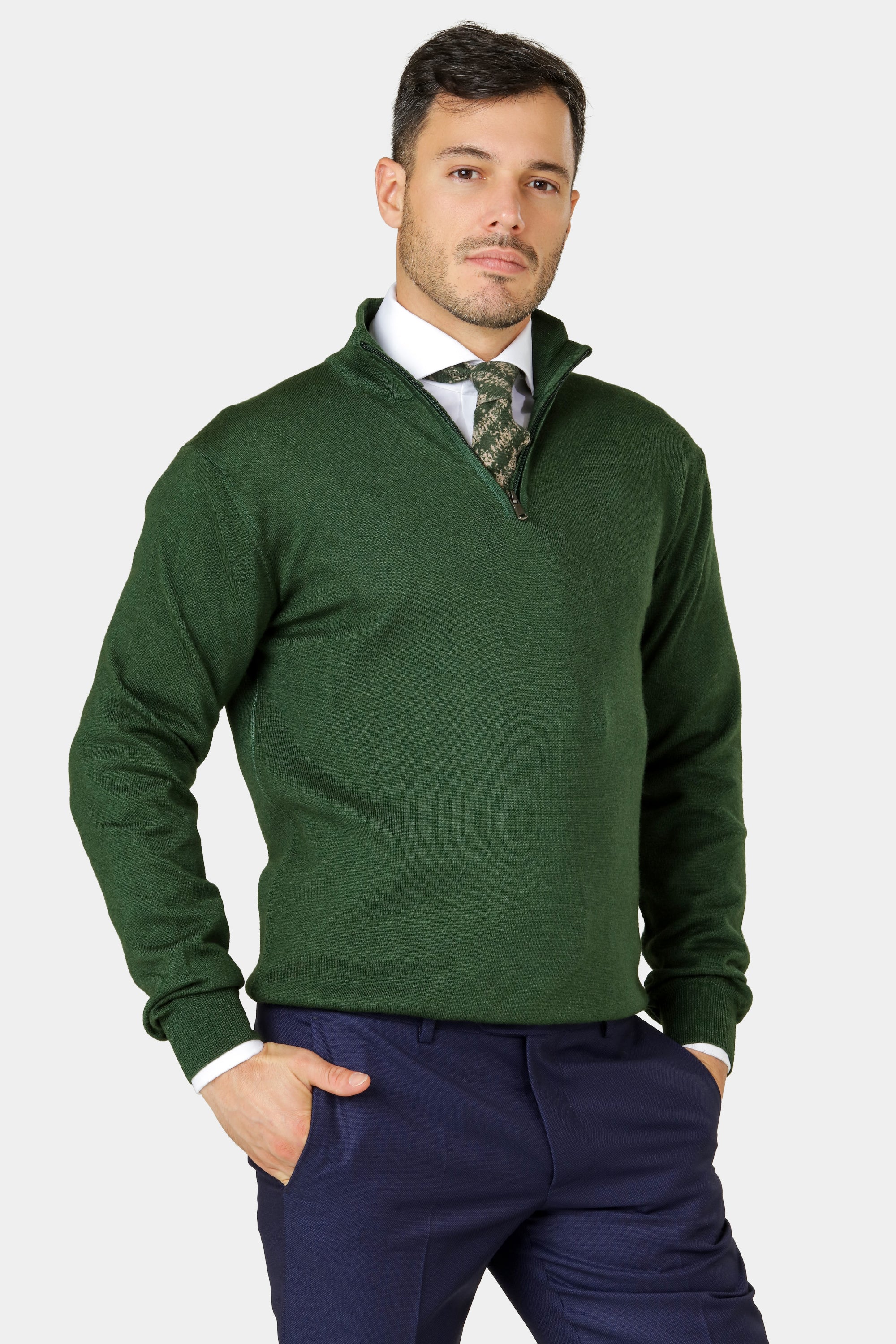 Grøn striktrøje med lynlås til mænd | Deerest Copenhagen